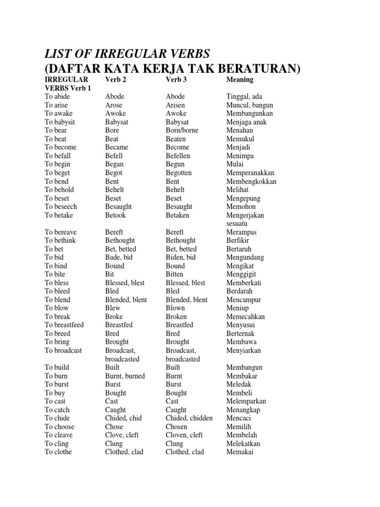 Irregular Verbs for ESL Learners | PDF | Language Arts & Discipline ...