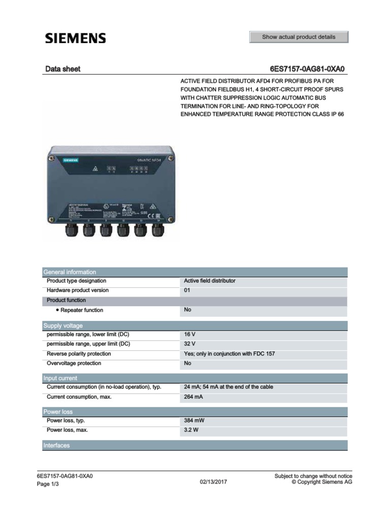 (6es7157-0ag81-0xa0) Active Field Distributor Afd4 | PDF