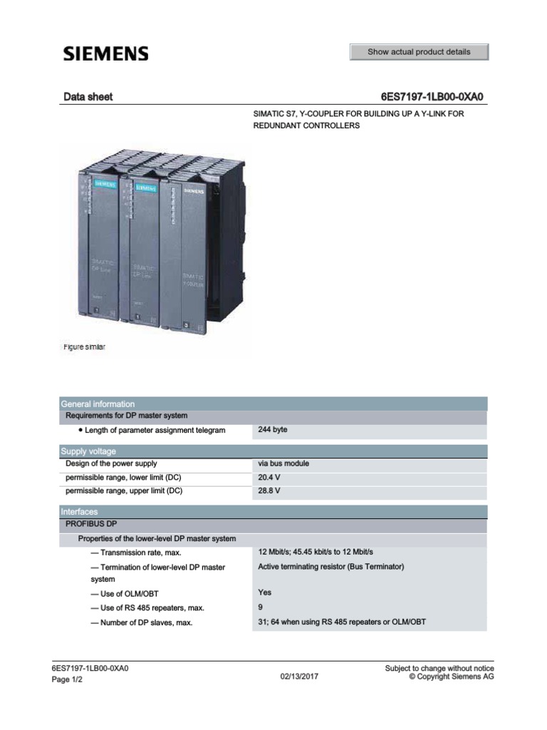 (6es7197-1lb00-0xa0) Simatic S7, Y-Coupler | PDF