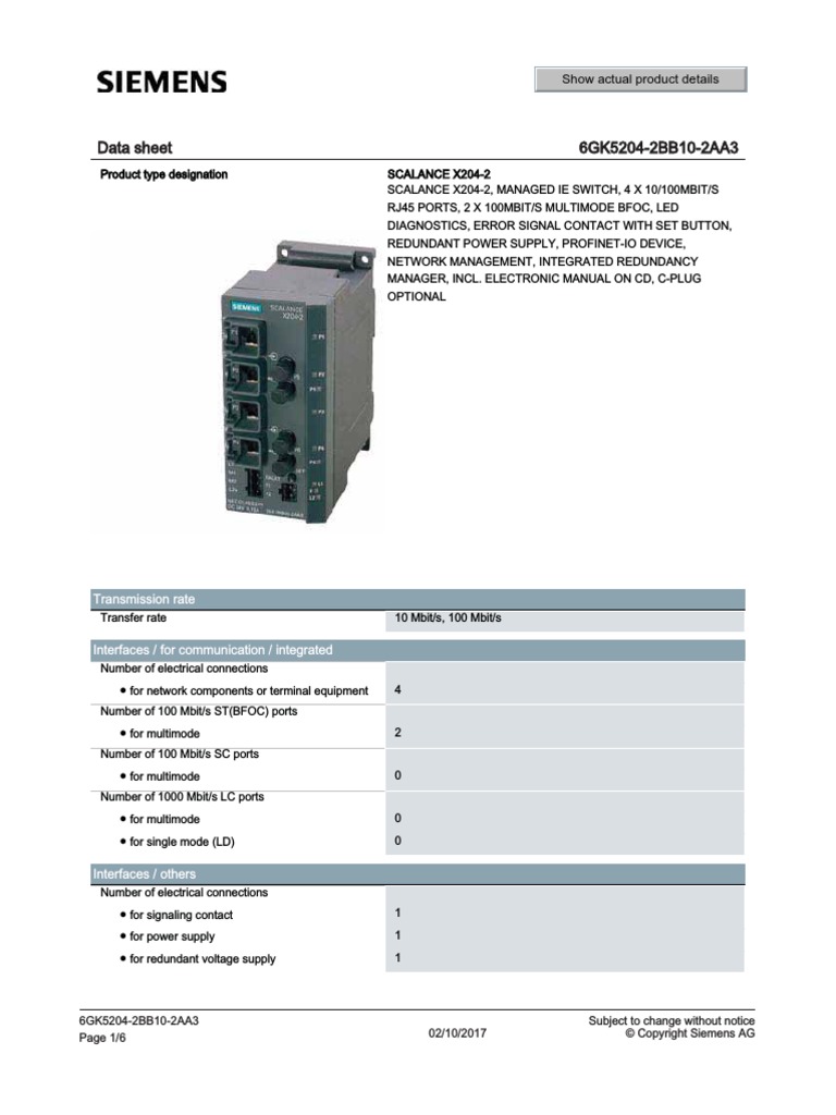 Scalance X204-2 Datasheet Overview | PDF | Technology & Engineering