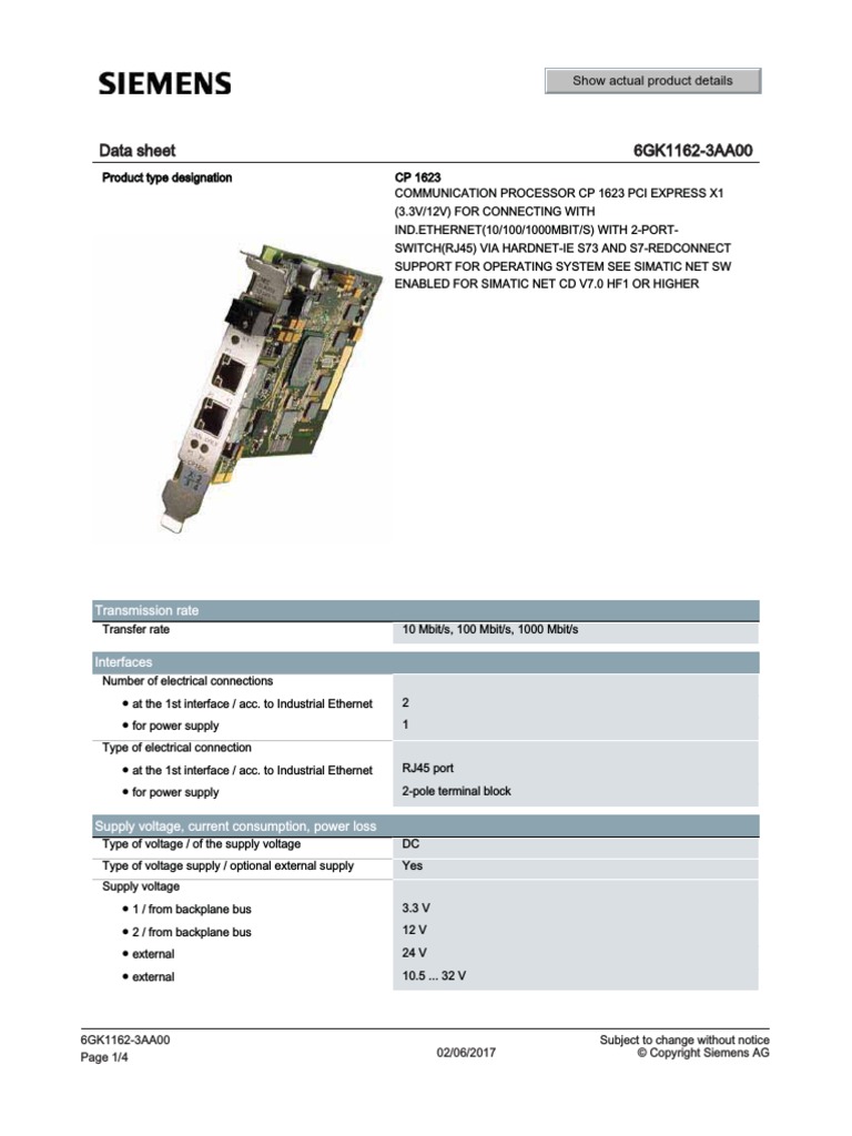 (6gk1162-3aa00) - Communication Processor CP 1623 | PDF