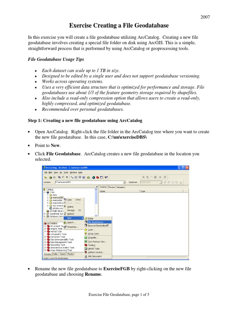 Exercise Creating A File Geodatabase | PDF | Arc Gis | Computer File