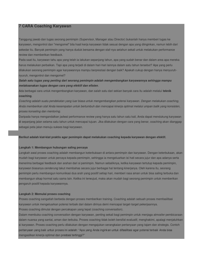 7 Cara Coaching Karyawan | PDF