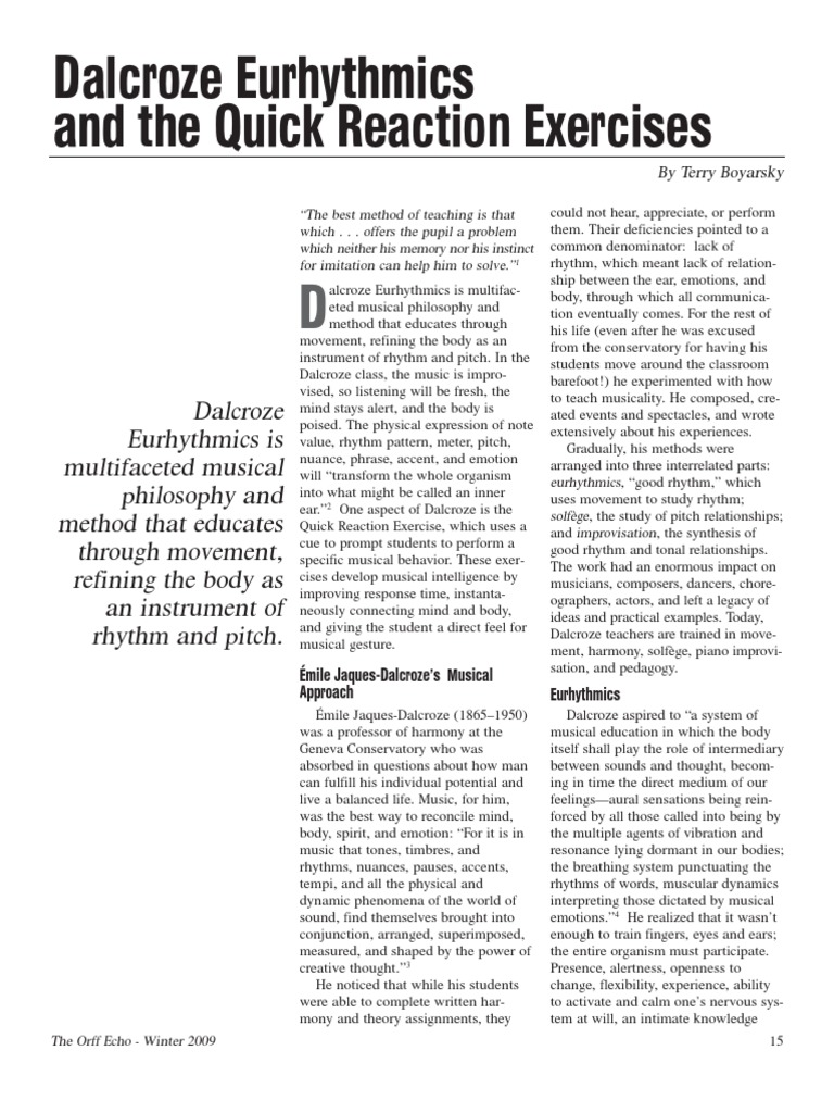 Dalcroze Eurhythmics and The Quick Reaction Exercises | PDF ...