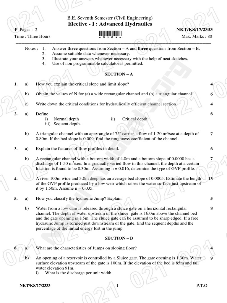 Elective - I - Advanced Hydraulics (Old) | PDF | Mechanics | Physics