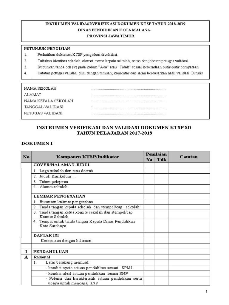 Validasi Dokumen Kurikulum SD 2017-2018 | PDF