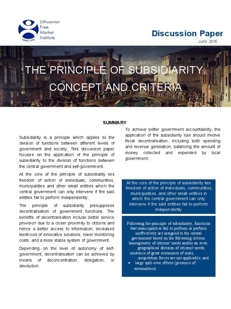 The Principle of Subsidiarity. Concept and Criteria: Discussion Paper ...