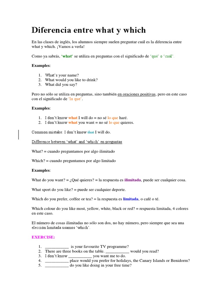 Diferencia Entre What y Which | PDF