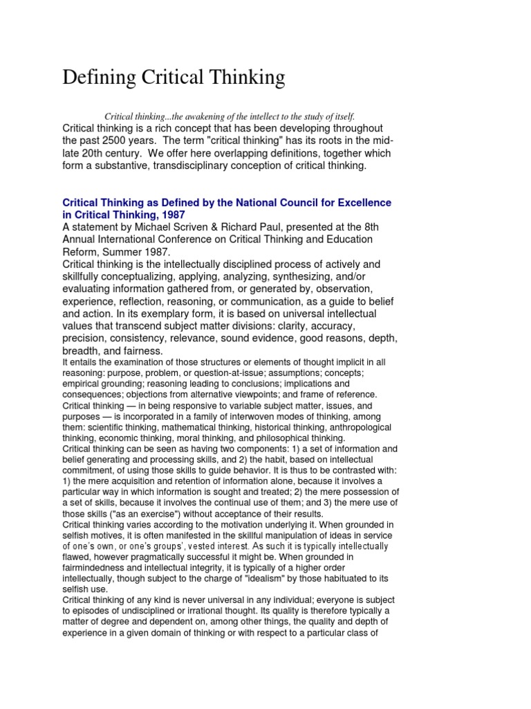 Defining Critical Thinking | PDF | Critical Thinking | Philosophical ...