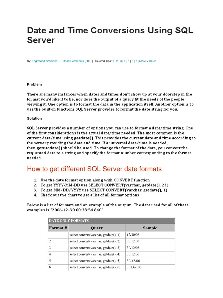 SQL Date Formatting | PDF | Sql | Microsoft Sql Server
