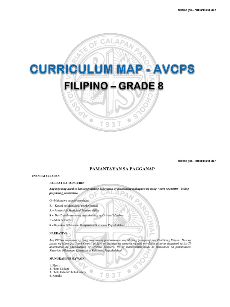 Curriculum Map Sa Filipino 8 | PDF
