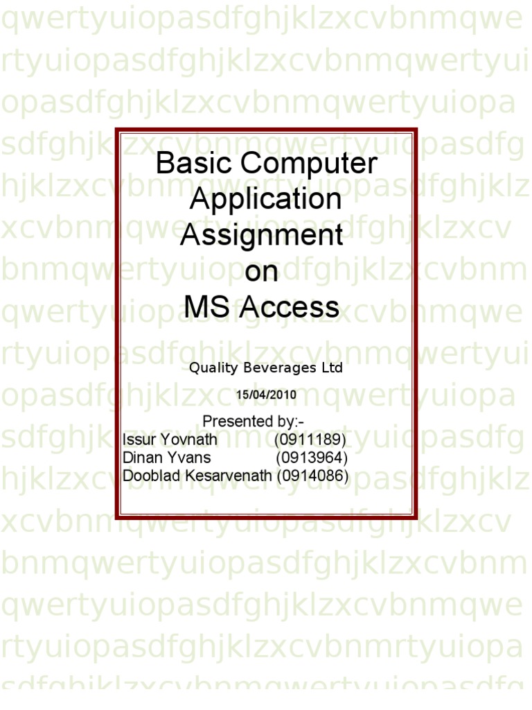 Basic Computer Application Assignment On Ms Access Pdf Menu