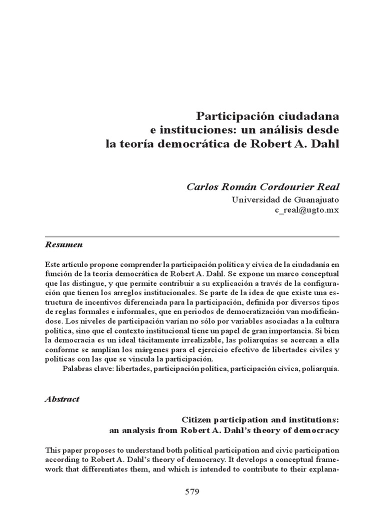 Analisis de La Teoria Democratica de Robert Dahl Carlos Cardourier PDF ...