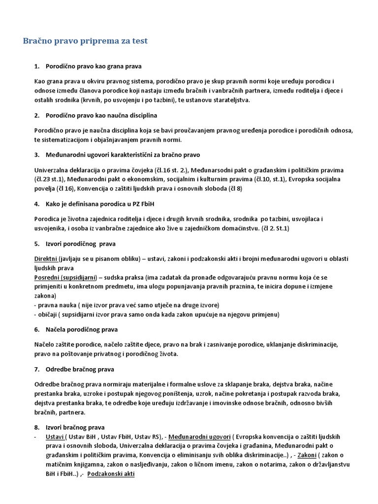 Bračno Pravo Priprema Za Test | PDF