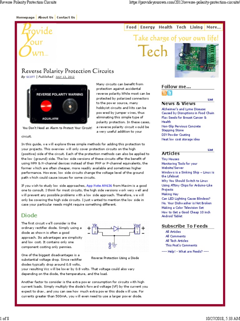 Simple Reverse Polarity Protection Using Diodes, Transistors and FETs ...