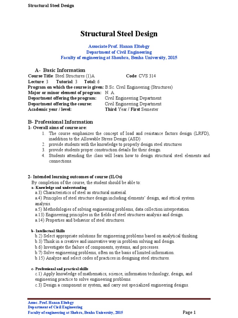 Structural Steel Design Course Plan - 2015 PDF | PDF | Buckling | Beam ...