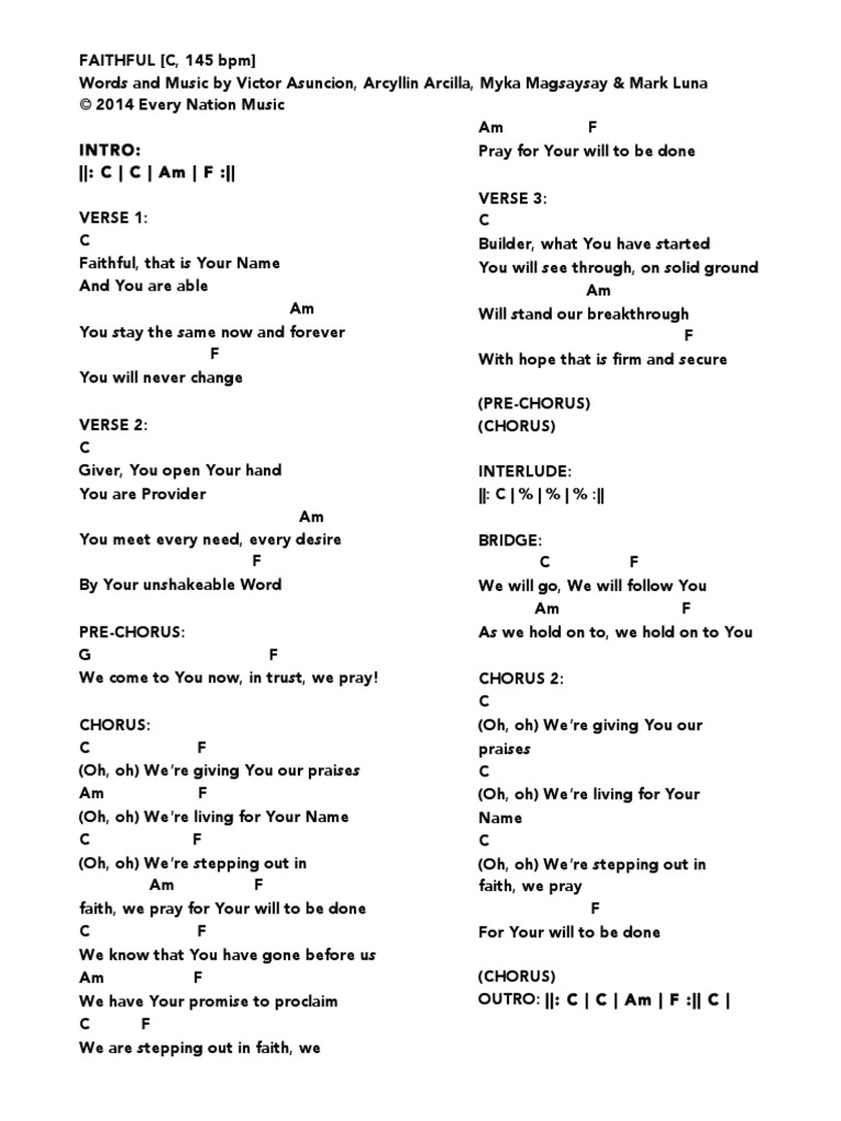 Faithful - Victory Worship Chord Sheet | PDF | Song Structure | Musical ...