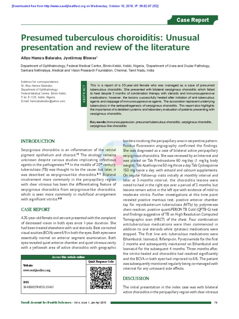 Presumed TB Choroiditis 2015 | PDF | Tuberculosis | Immunology