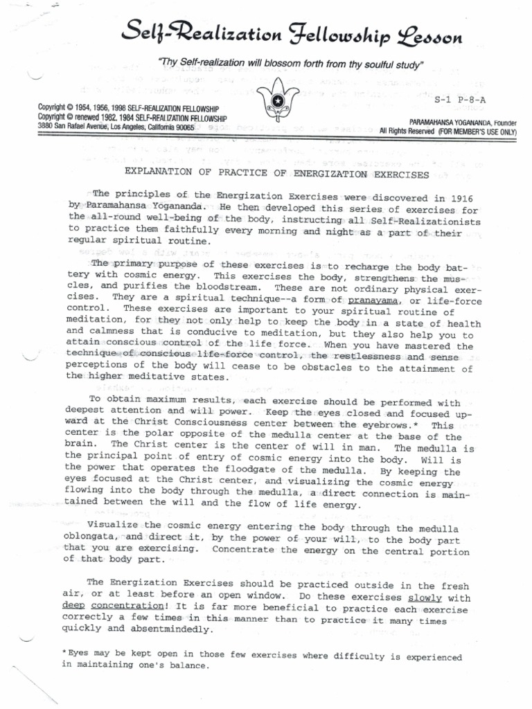 Yogananda Energization Exercises | PDF