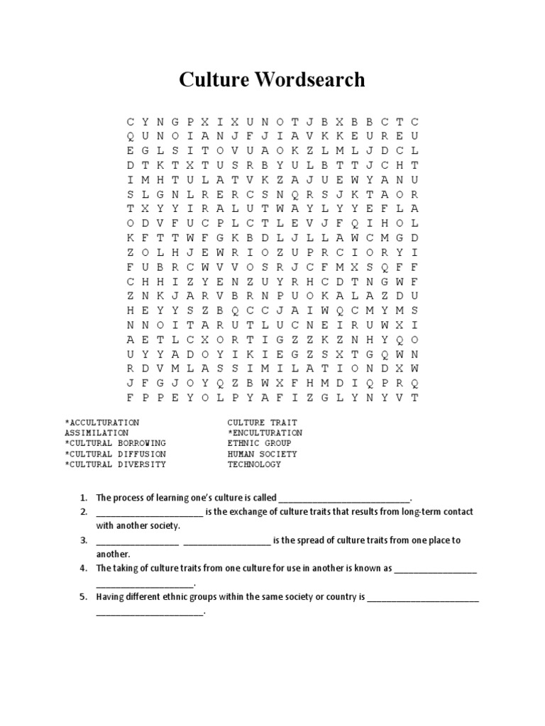 Culture Word Search | PDF | Cultural Geography | Cultural Assimilation