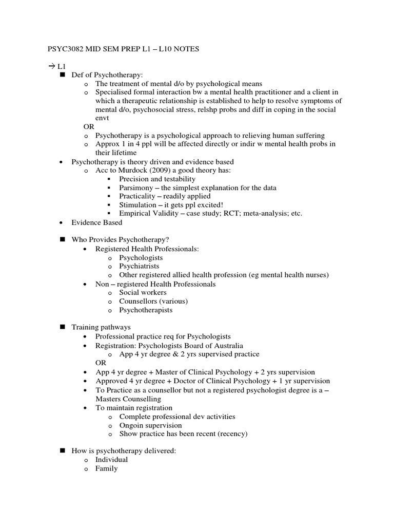 Psyc3082 Mid Sem Prep l1 - l10 | PDF