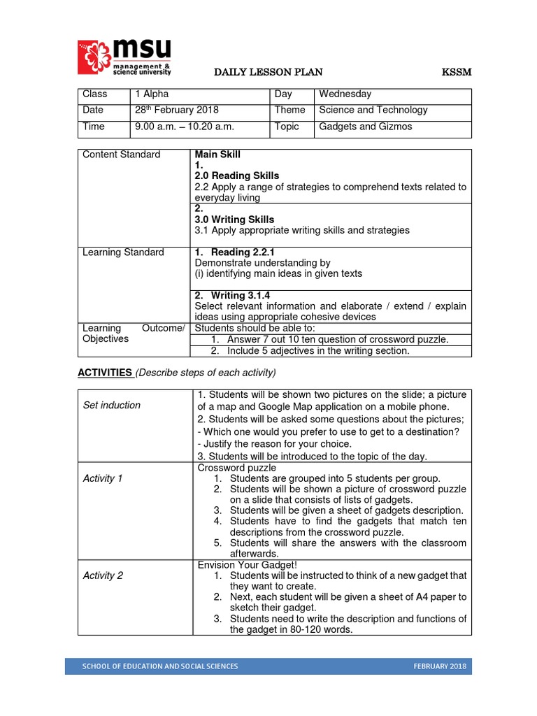Lesson Plan 1 Gadget and Gizmos | PDF | Lesson Plan | Teachers