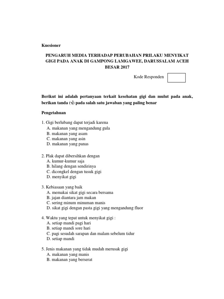 Kuesioner Pre Post | PDF