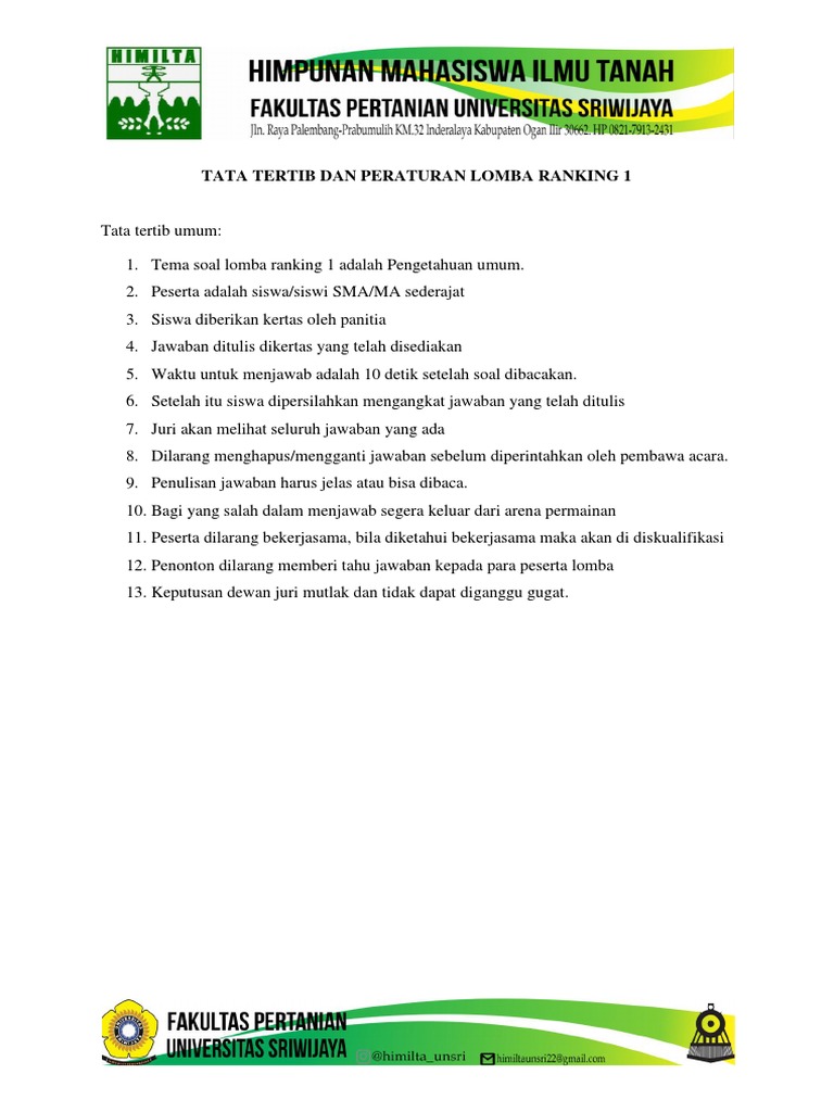 Tata Tertib Dan Peraturan Lomba Ranking 1 | PDF