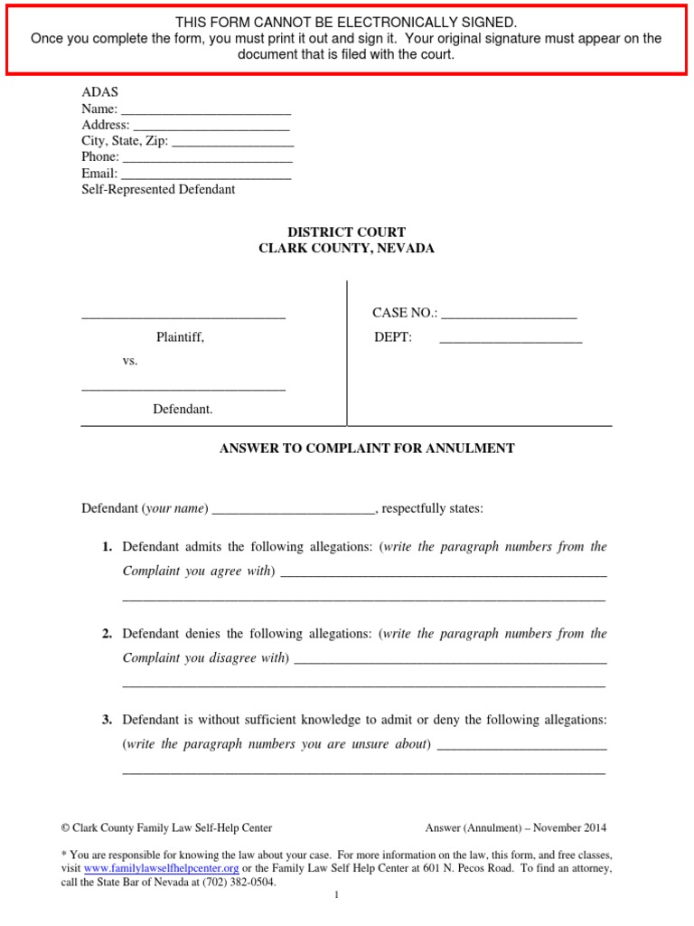 Annulment Answer PDF Fillable PDF | PDF | Annulment | Complaint