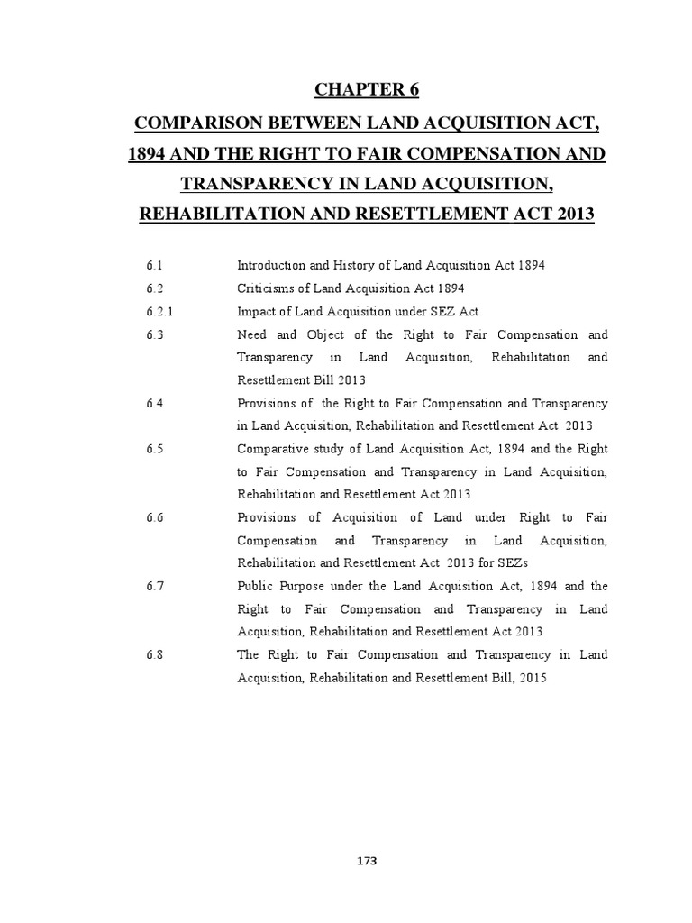 Comparison Between Land Acquisition Act, 1894 and The Right To Fair ...
