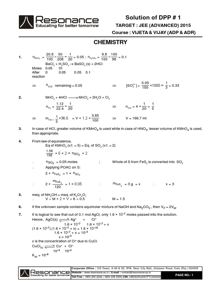 Chemistry DPP Solution | PDF | Ph | Chlorine