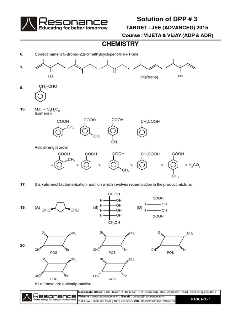 Chemistry DPP Solution | PDF | Stereochemistry | Physical Chemistry