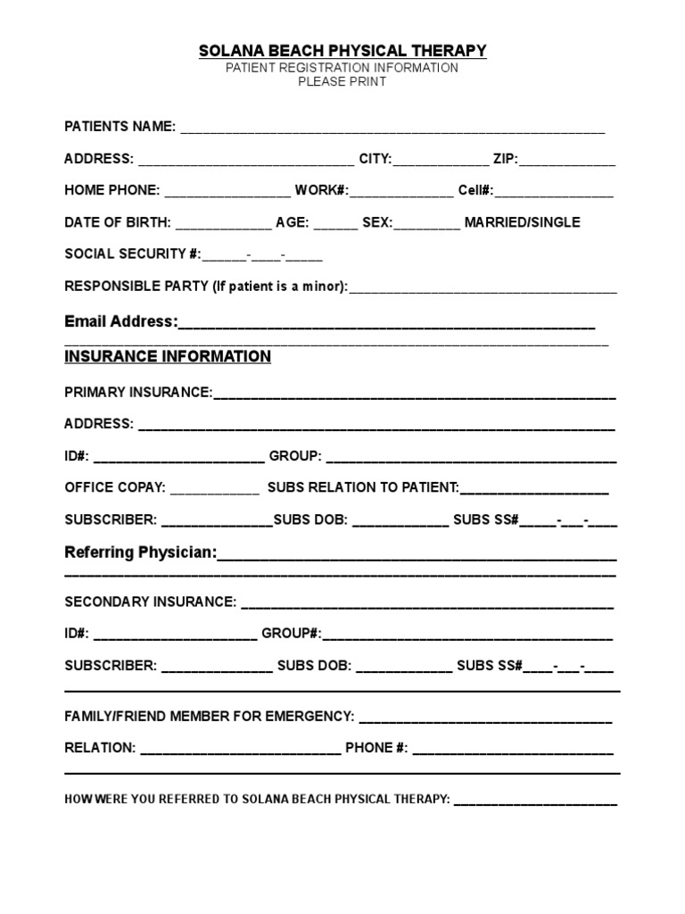 Patient Registration Form - Solana Beach PT | PDF | Law