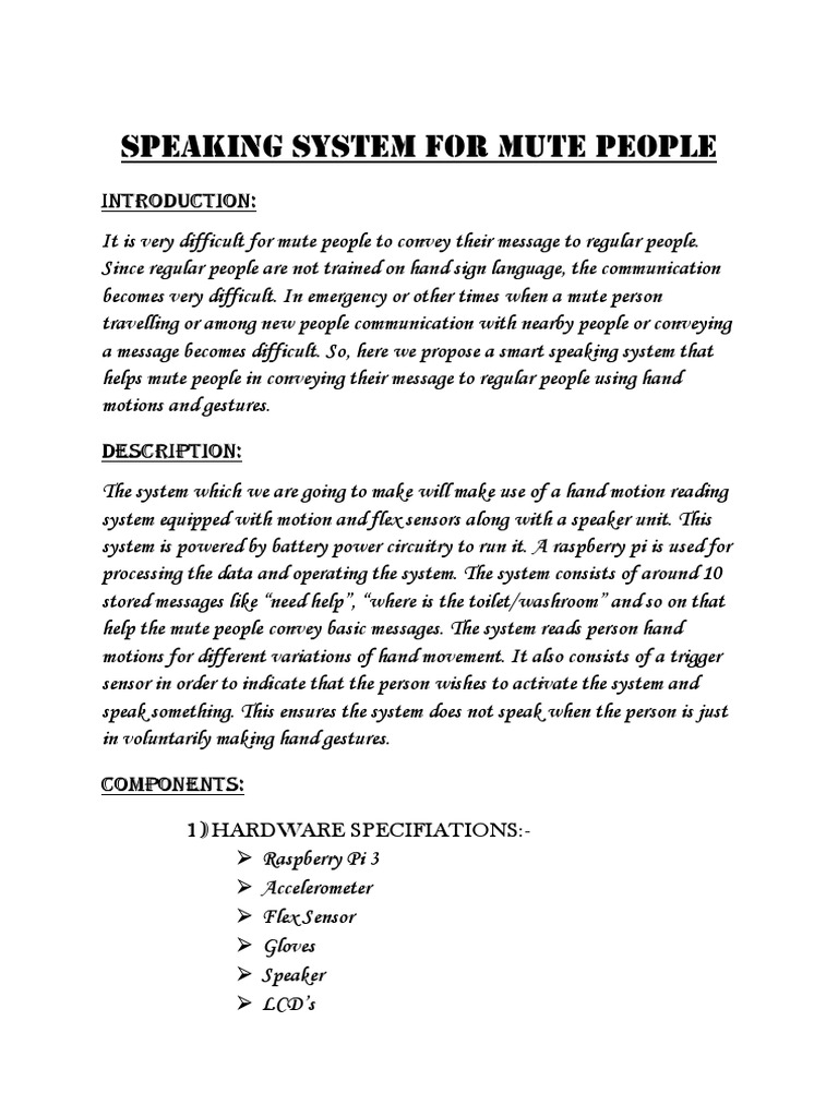 Smart Speaking System for Mute Communication | PDF | Gesture ...