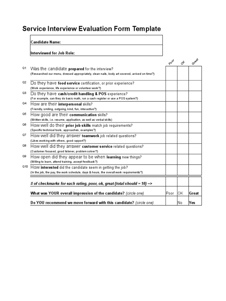 1.simple Interview Evaluation Form Template | PDF | Human Communication | Behavior Modification