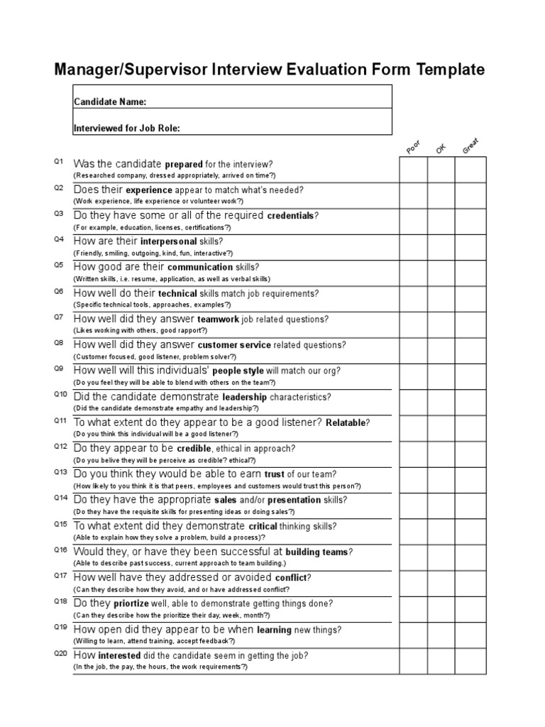 Candidate interview evaluation sheet