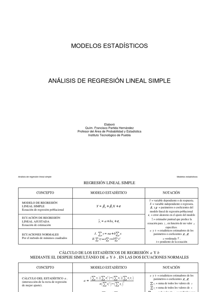 Formulario Regresión Simple | PDF | Regresión lineal | Análisis de regresión