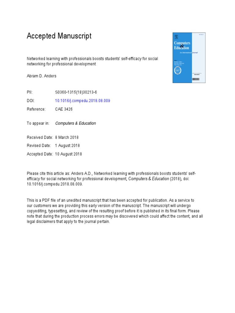 Accepted Manuscript: Computers & Education | PDF | Self Efficacy | Social Networking Service