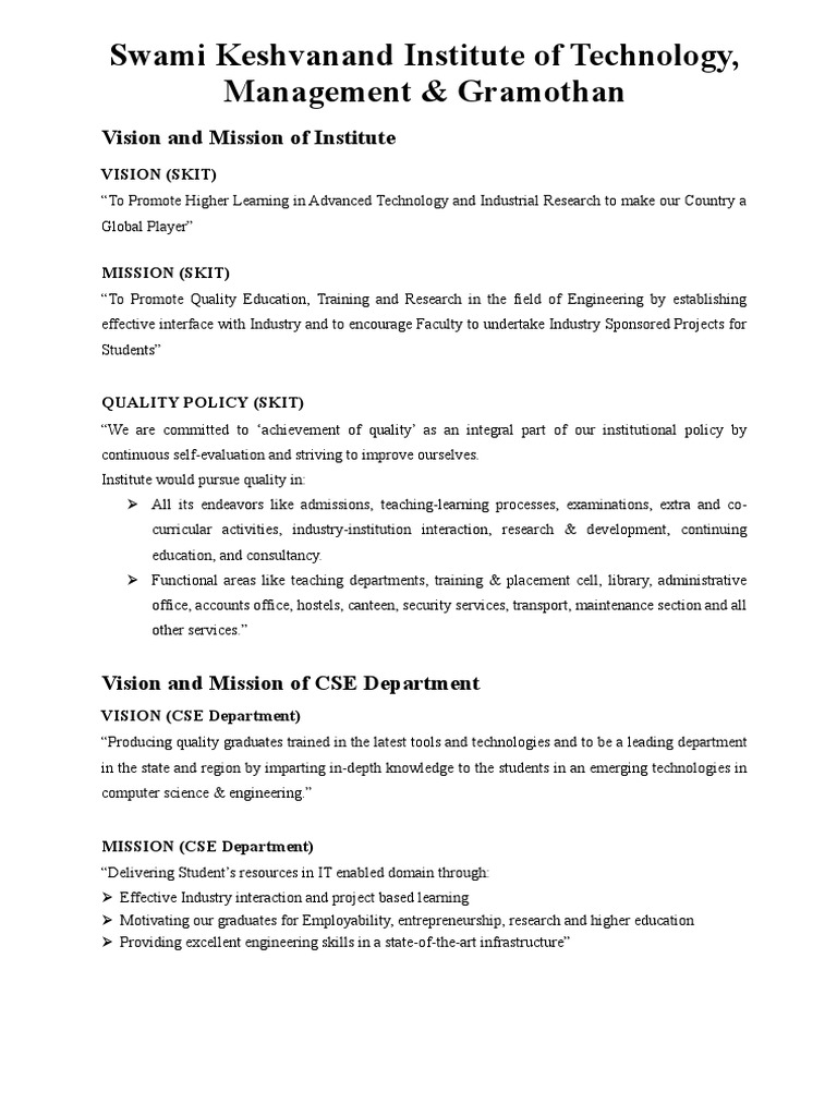 Vission Mission PEO, PO, PSO - CSE Department | PDF | Engineering | Design