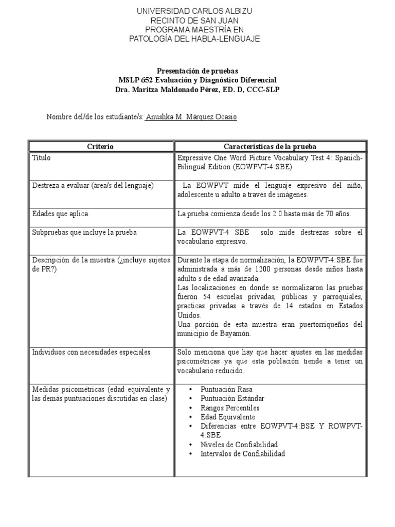 EOWPVT-4: Evaluación de Vocabulario Expresivo | PDF | Ciencia cognitiva ...
