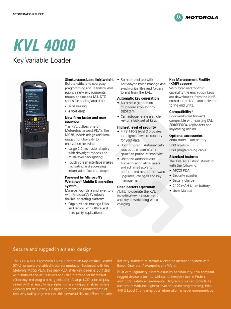 KVL 4000 Specification Sheet | PDF | Battery Charger | Personal Digital Assistant