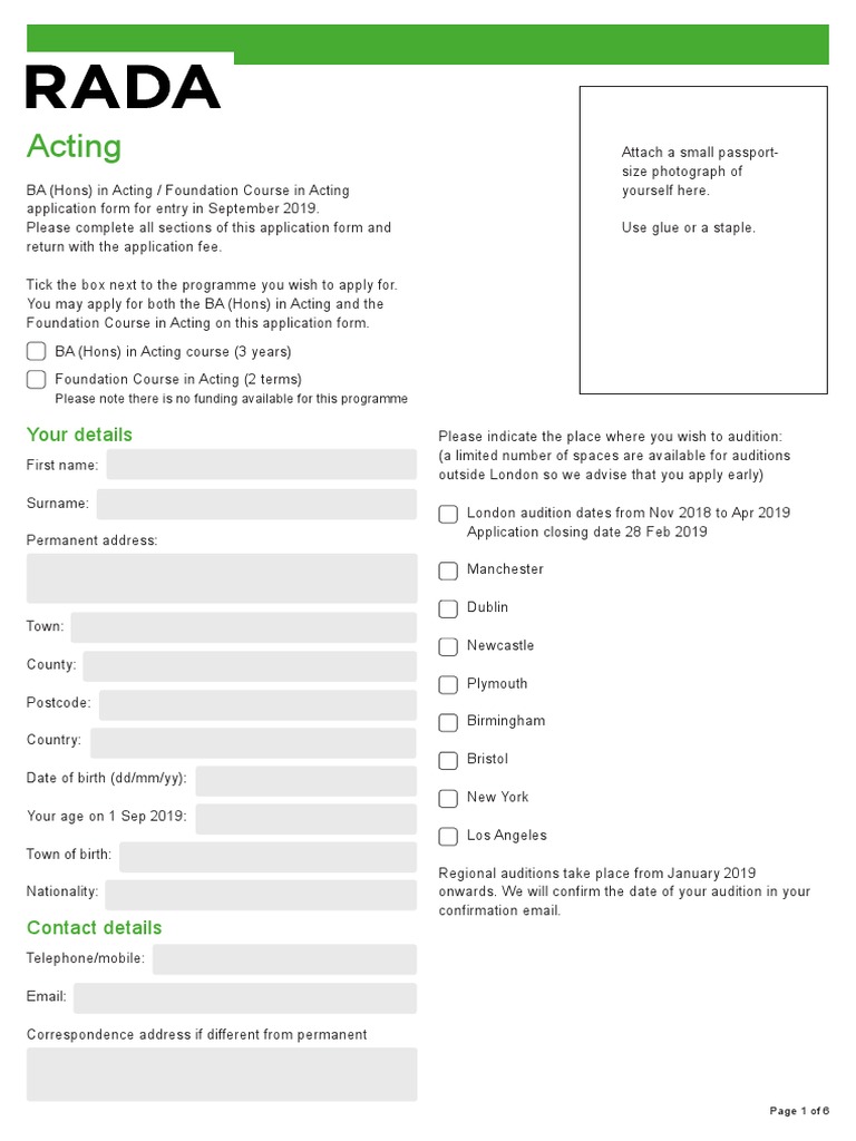 Acting Course Application Form | PDF | Disability | Mail