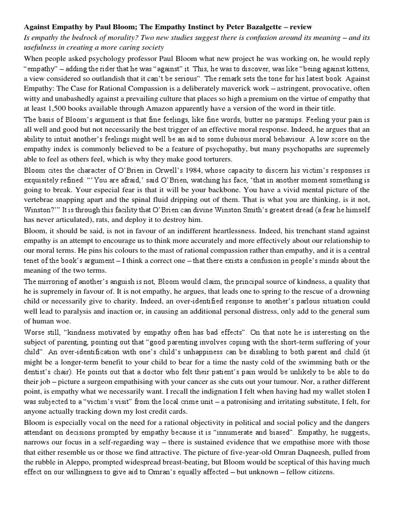 Bloom's Case Against Empathy | PDF | Sympathy | Empathy