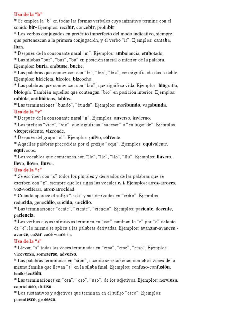 Reglas del Uso de la B y V en Español | PDF | Tipología Lingüística ...
