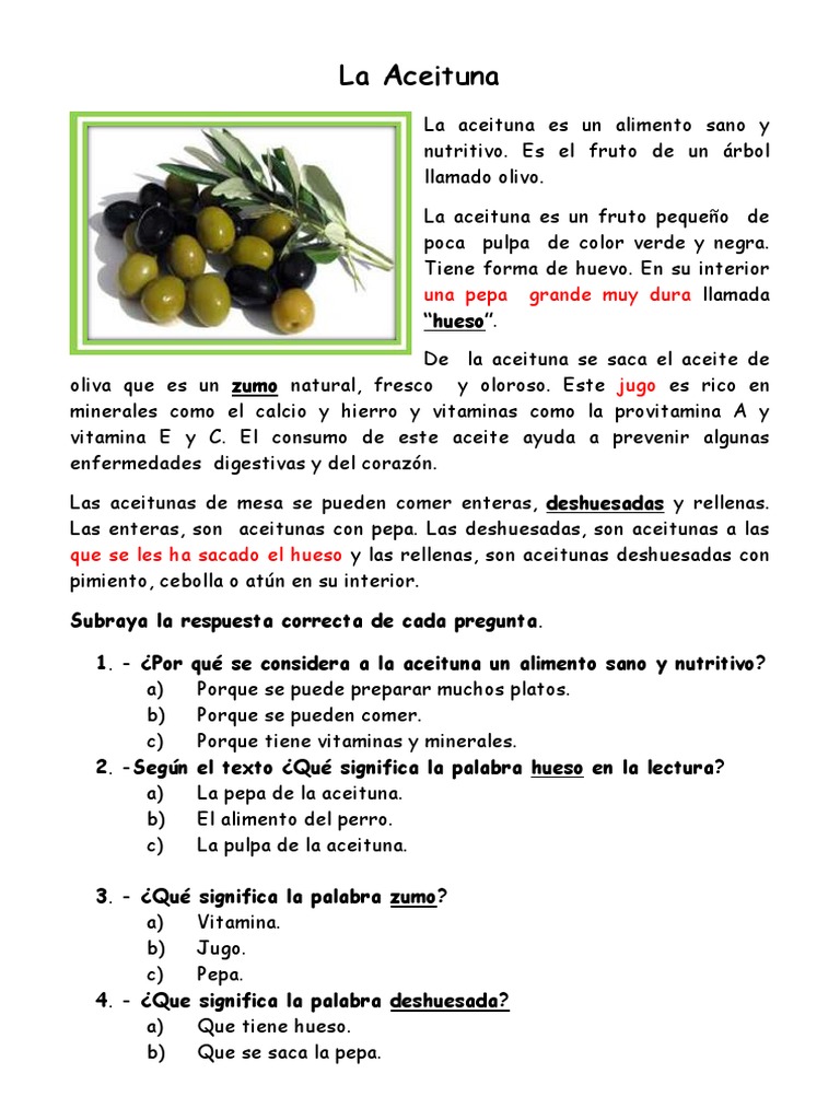 Lectura ACEITUNA | PDF | Aceite de oliva | Alimentos