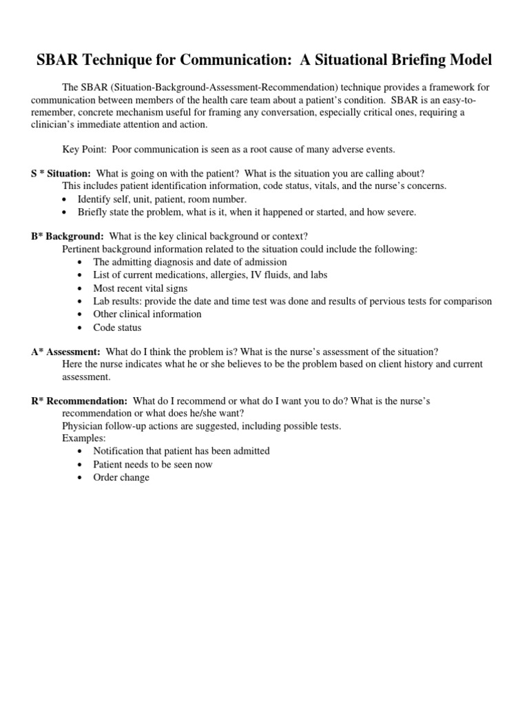 SBAR Technique For Communication: A Situational Briefing Model | PDF ...