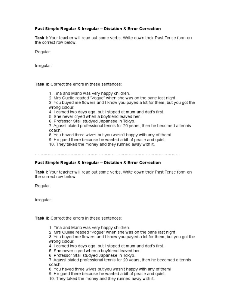 Past Simple Error Correction | PDF | Languages | Language Arts & Discipline