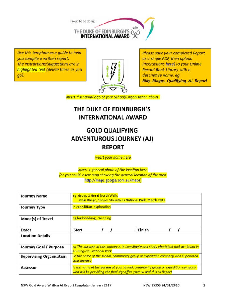NSW Gold Award Written AJ Report Template January 2017 | PDF | Nature