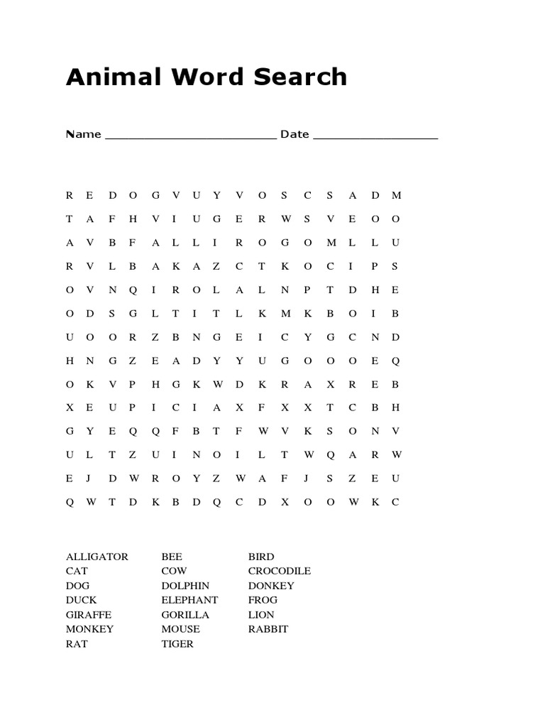 Animal Word Search | PDF