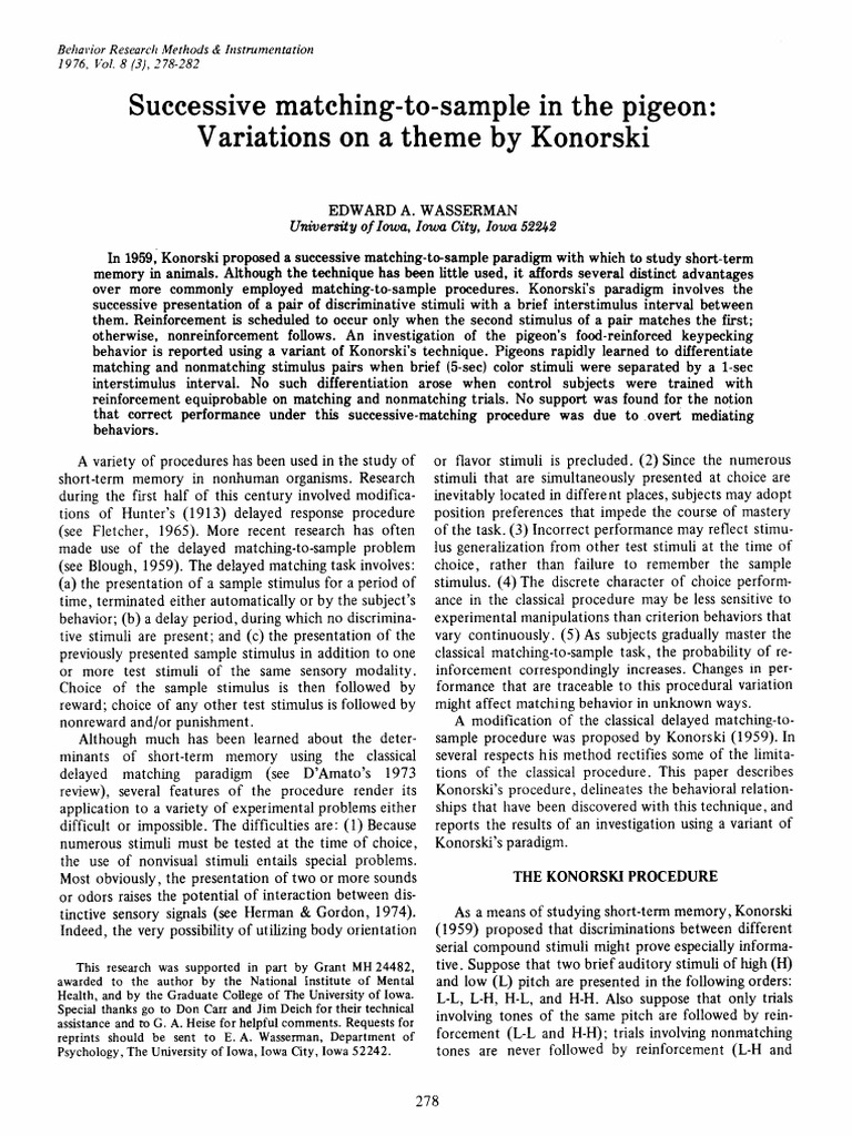 Successive Matching-To-Sample in The Pigeon: Variations On A Theme by ...